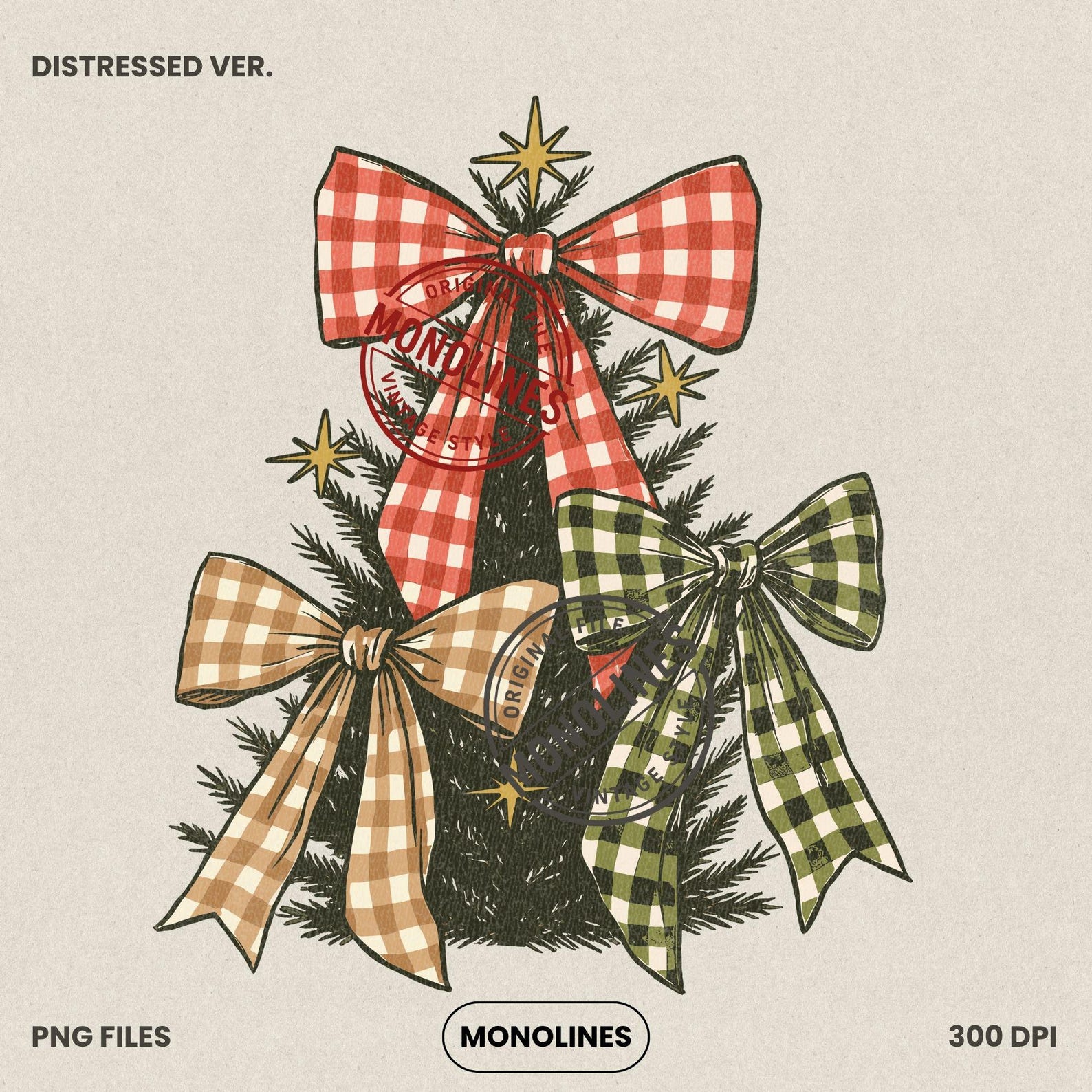 Retro Christmas Gingham Bow PNG, Plaid Ribbon Clipart (digital Download ...