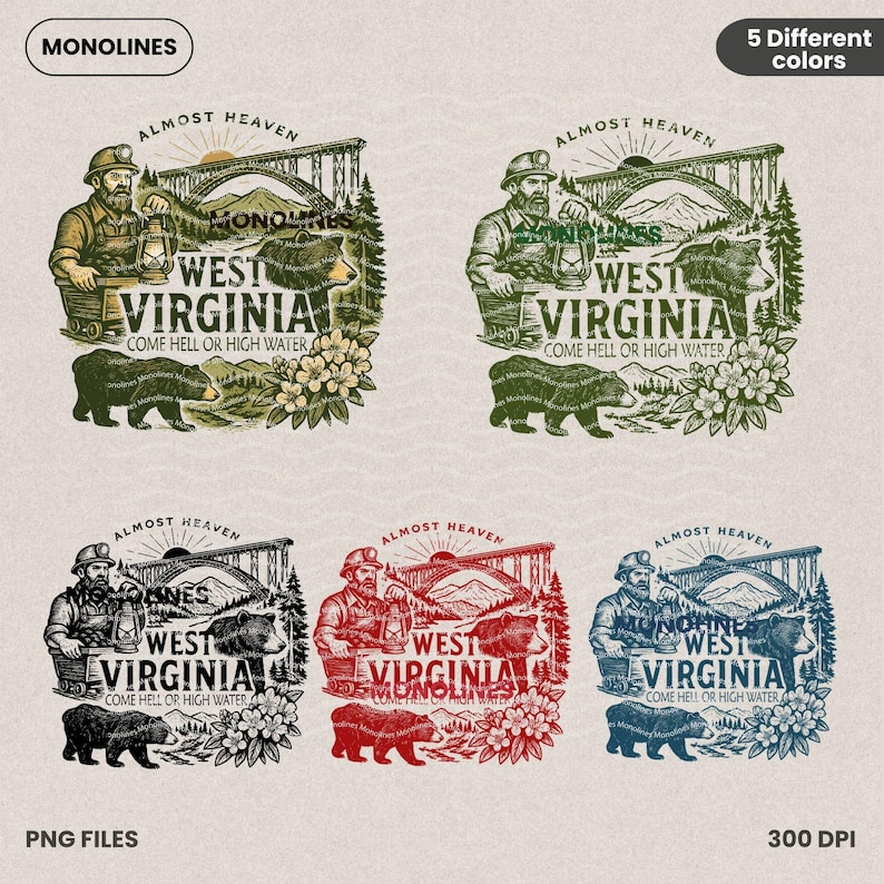West Virginia Retro PNG, WV Strong, Mountain State Nature Scene Clipart ...