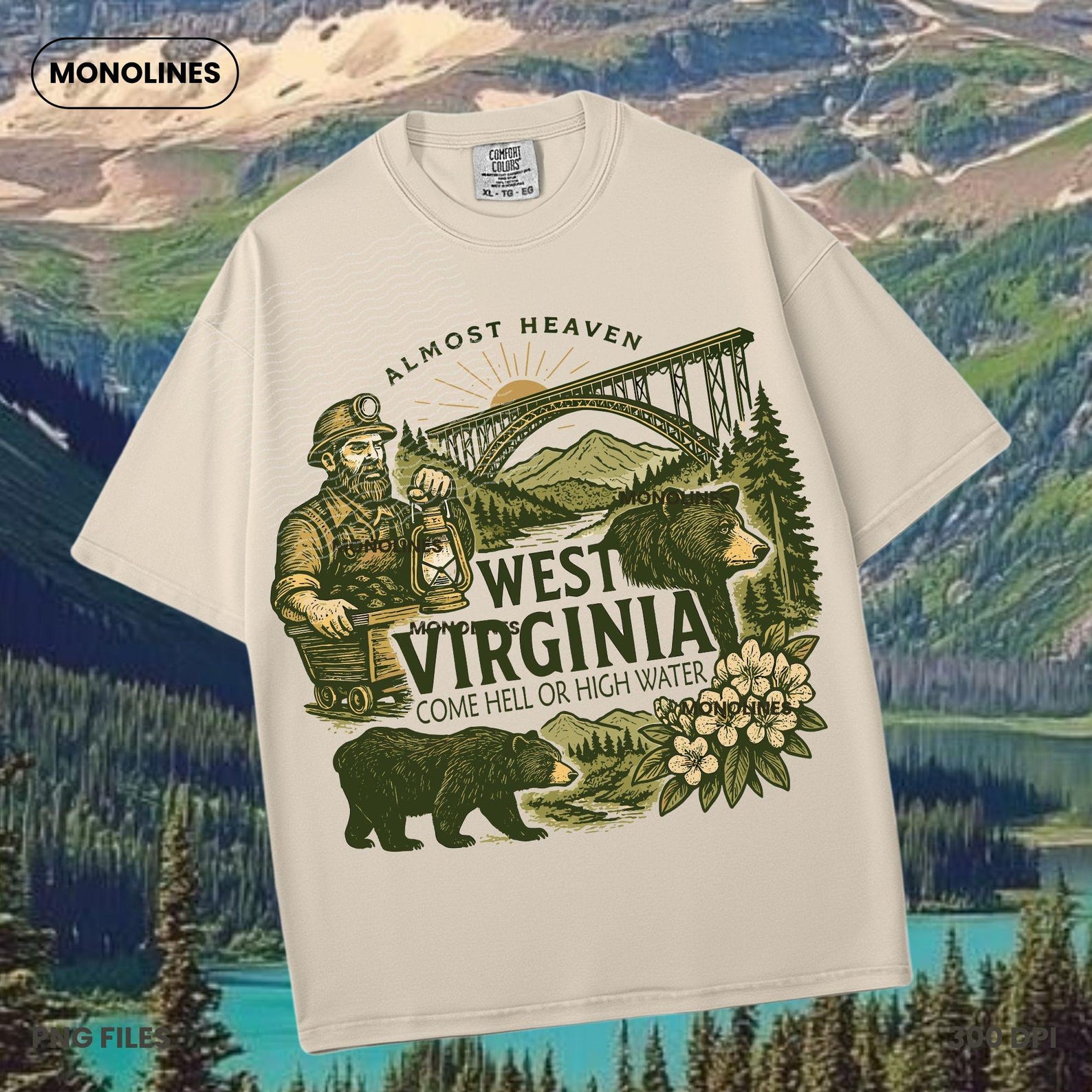 West Virginia Retro PNG, WV Strong, Mountain State Nature Scene Clipart ...