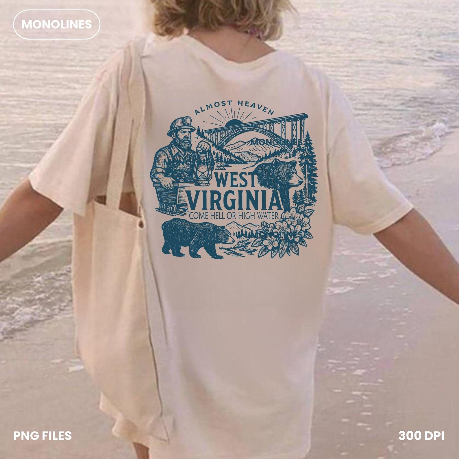 West Virginia Retro PNG, WV Strong, Mountain State Nature Scene Clipart ...