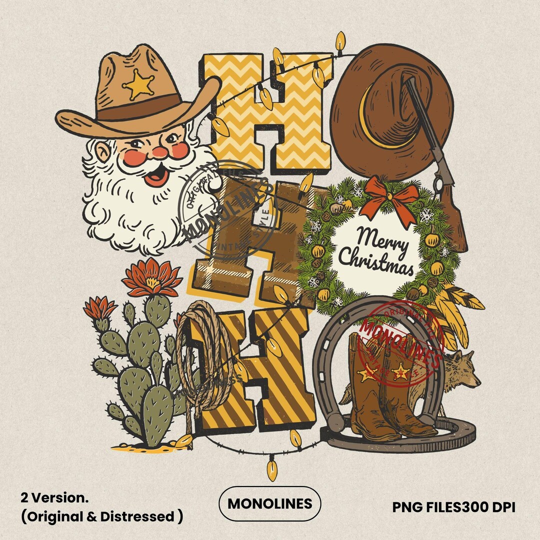 Western Christmas Collage PNG, Cowboy Santa Ho Ho Ho Retro Holiday ...