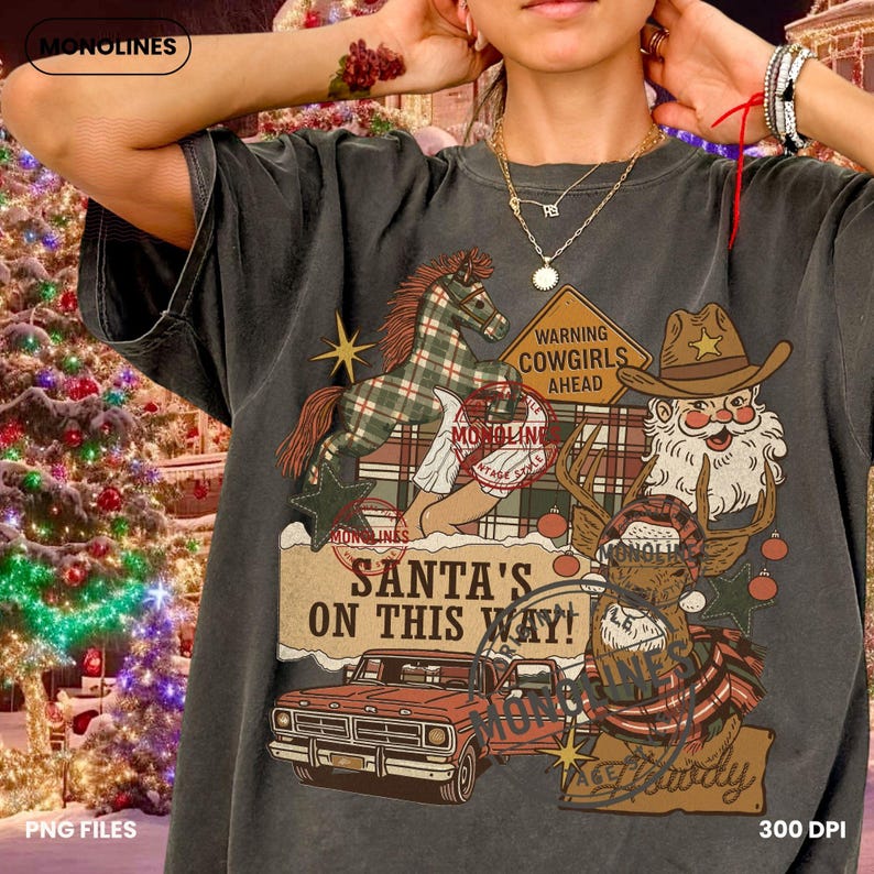 Funny Cowboy Santa Christmas Collage PNG, Retro Western Xmas (digital ...