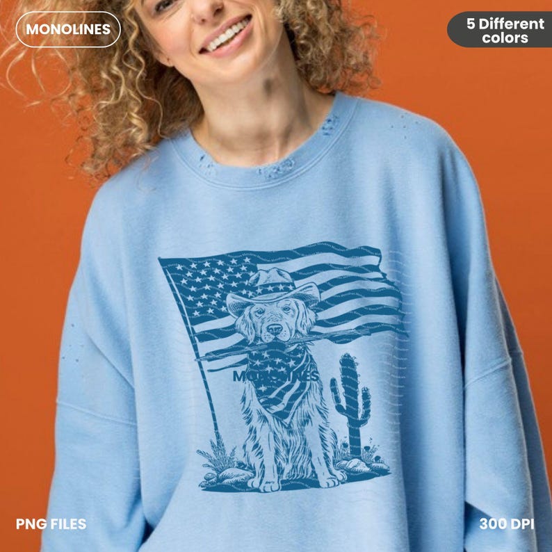Cowboy Golden Retriever PNG: American Flag Patriotic Dog (digital ...