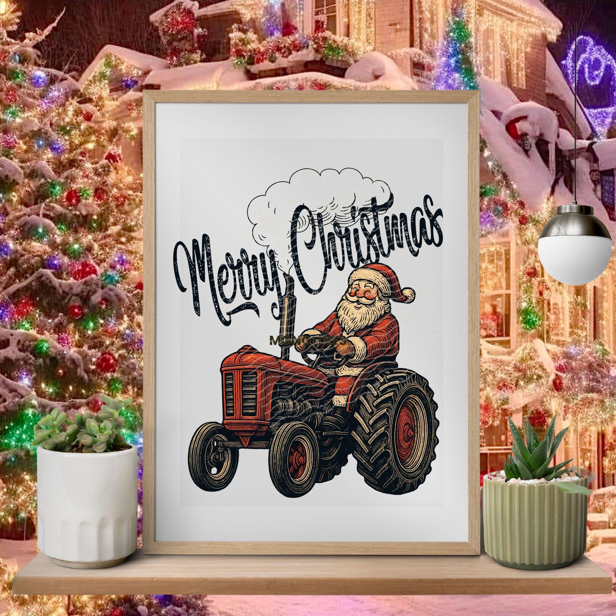 Vintage Santa Tractor PNG, Farm Christmas Clipart (digital Download) - Etsy