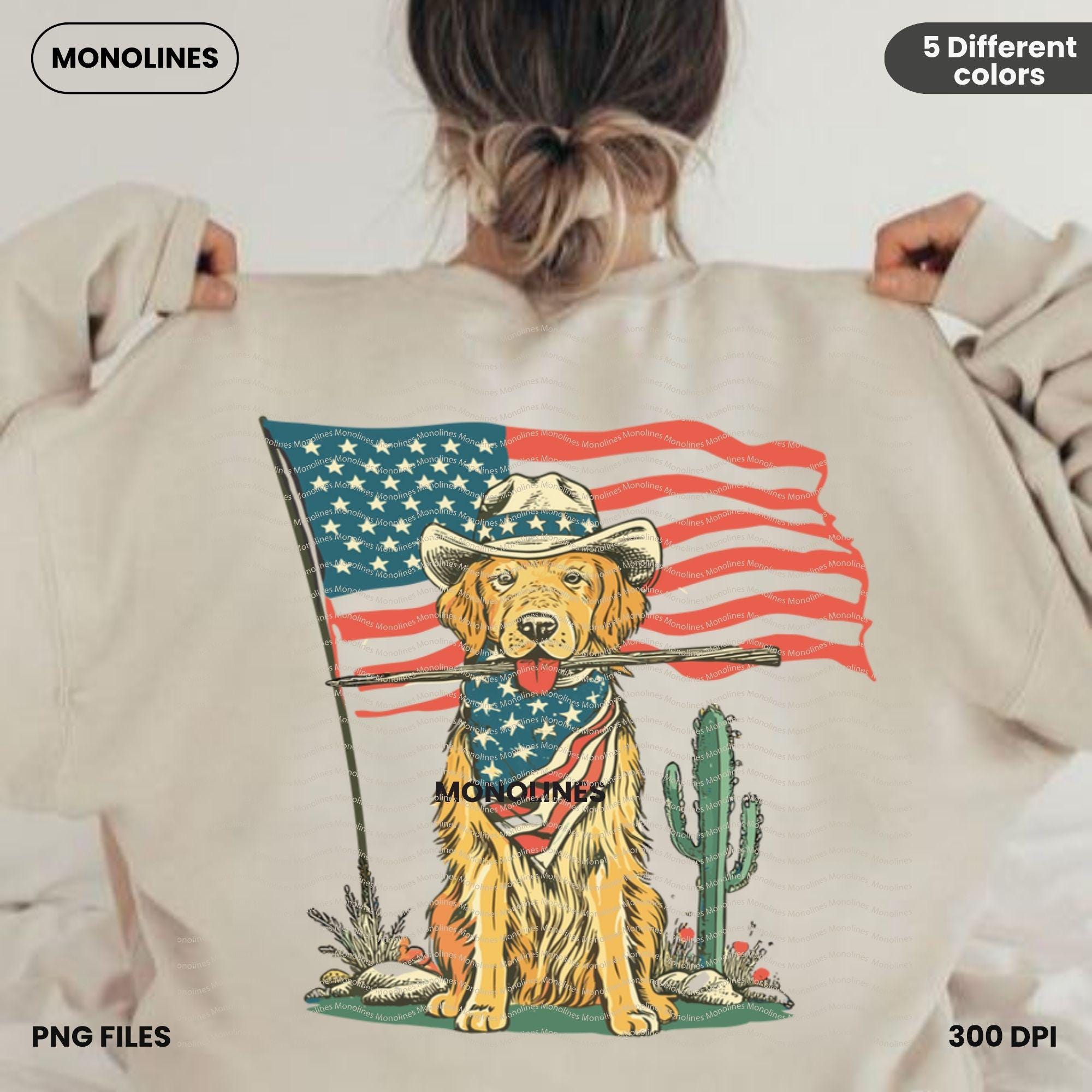 Cowboy Golden Retriever PNG: American Flag Patriotic Dog (digital ...
