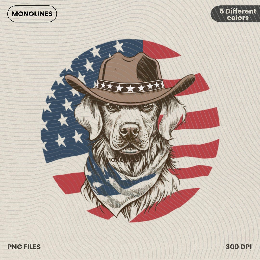 Patriotic Cowboy Dog PNG: American Flag Clipart, 4th of July (digital ...