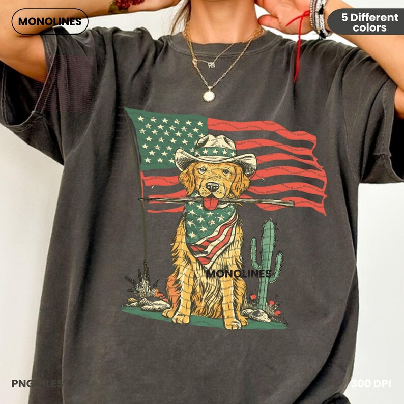 Cowboy Golden Retriever PNG: American Flag Patriotic Dog (digital ...