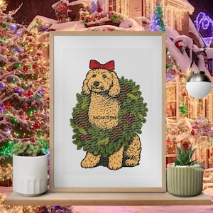 Vintage Christmas Dog Wreath PNG, Cute Holiday Pet Clipart, Retro ...