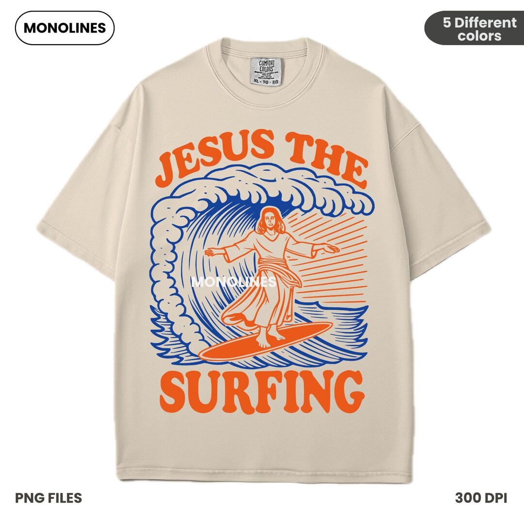 Jesus the Surfing PNG, Retro Christian PNG, Vintage Surf Tee, Religious ...