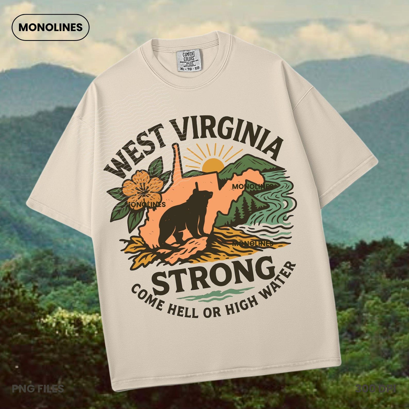 West Virginia Strong Bear PNG: Retro WV State Map Art (digital Download ...