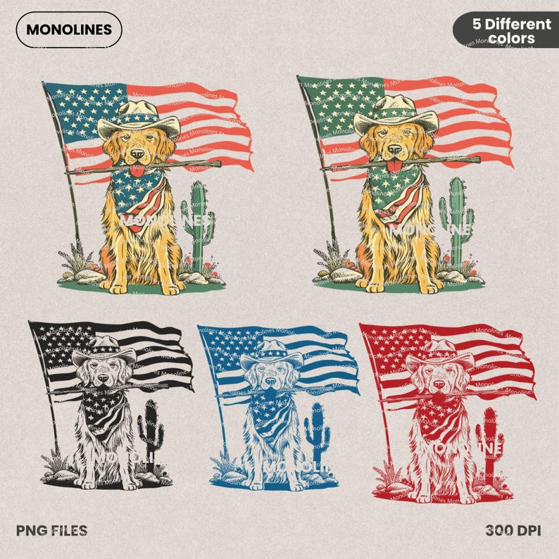Cowboy Golden Retriever PNG: American Flag Patriotic Dog (digital ...