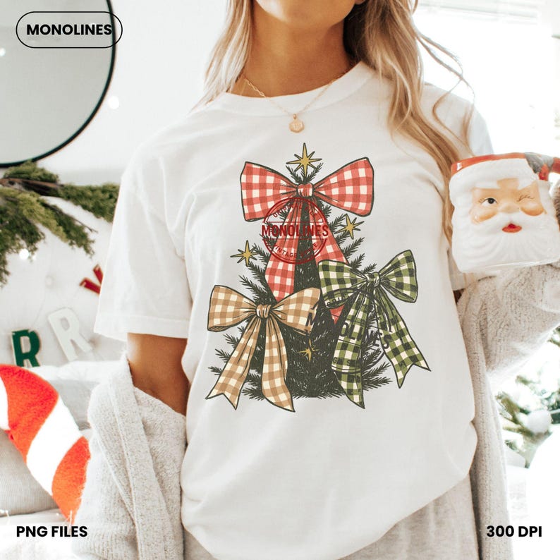Retro Christmas Gingham Bow PNG, Plaid Ribbon Clipart (digital Download ...