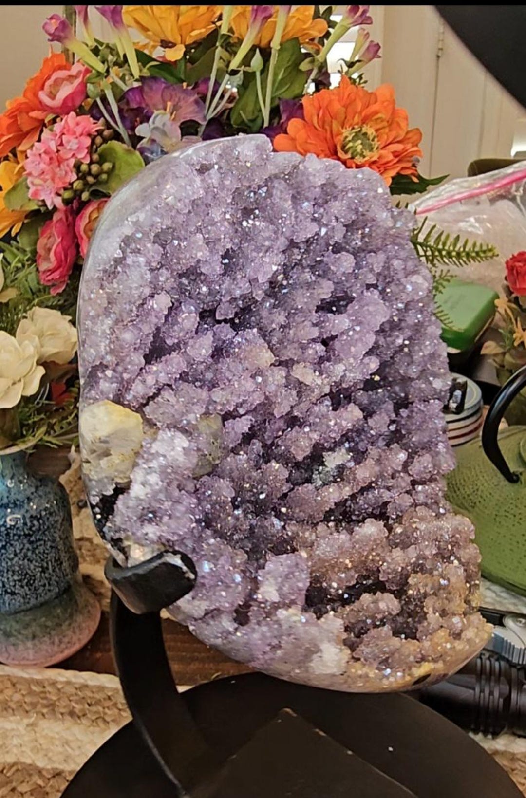 Amethyst Stalactite Geode: Hematite, Calcite, Agate on Stand - Uruguay ...