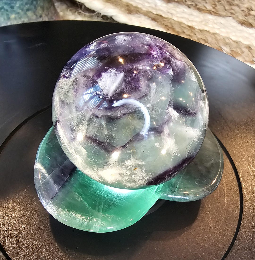 Feather Fluorite Sphere & Heart Dish Set: Rainbow Crystal Decor - Etsy