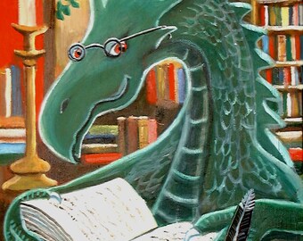 Library Dragon - Etsy
