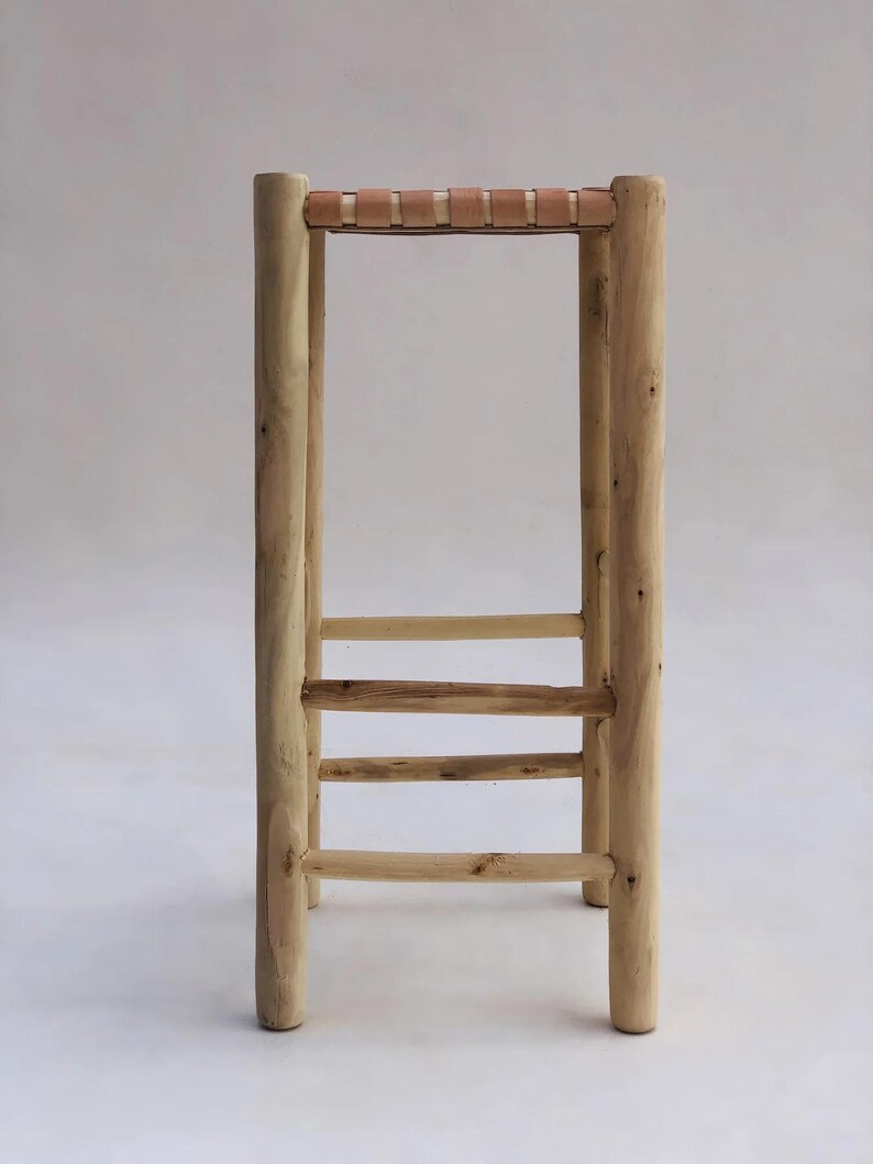 Handmade Moroccan Leather Bar Stool: Rustic Boho Counter Chair - Etsy