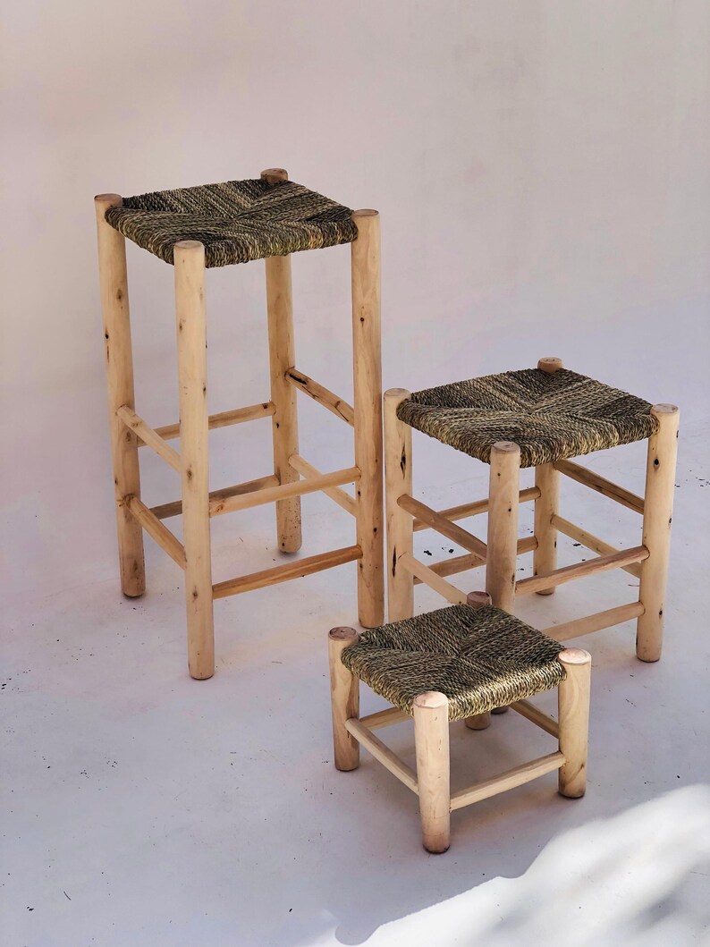 Wicker Counter Stool, Palm Leaf Cord Bar Stool, Handmade Solid Natural ...