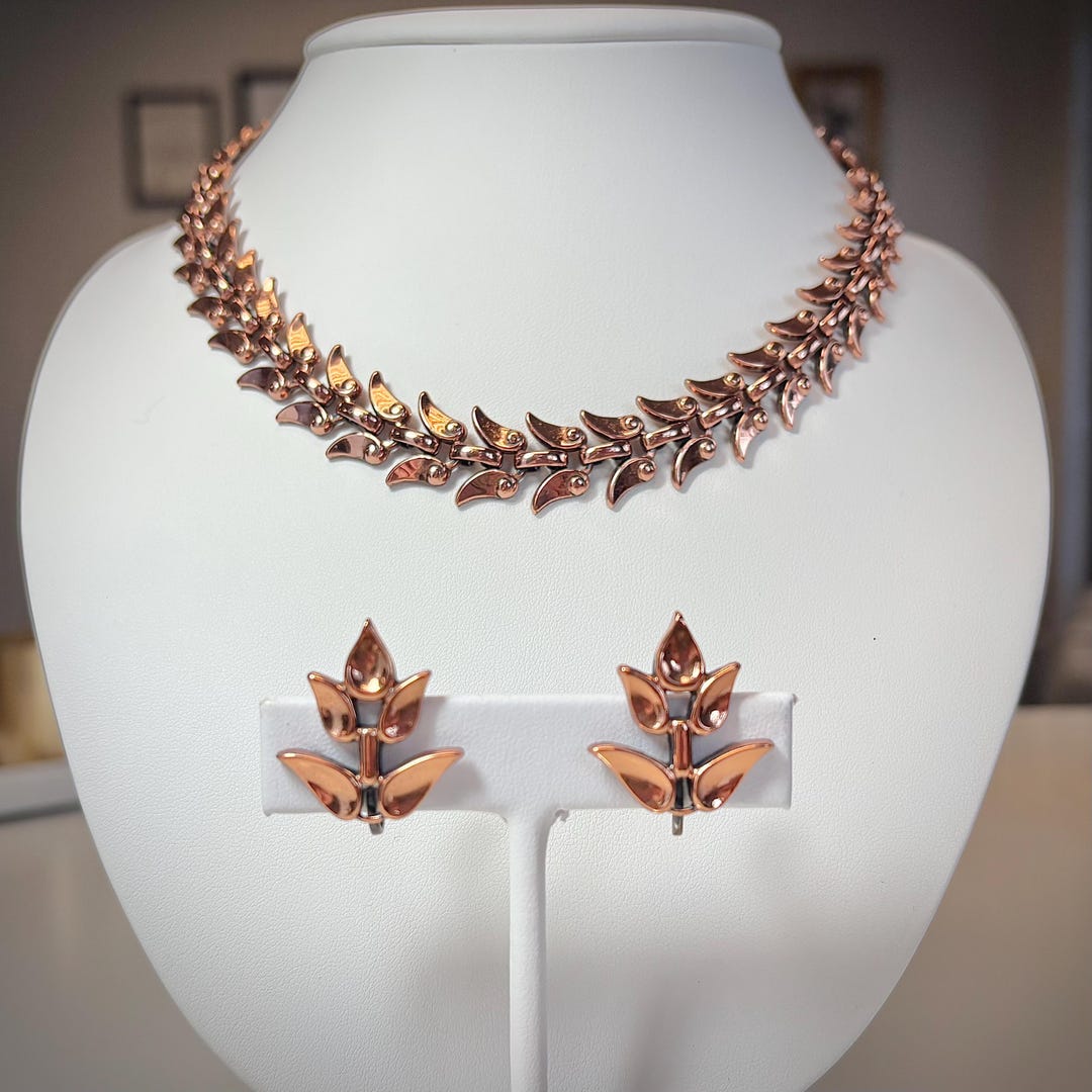 Vintage Mid-century Renoir Copper Laurel Leaf Design Necklace and ...