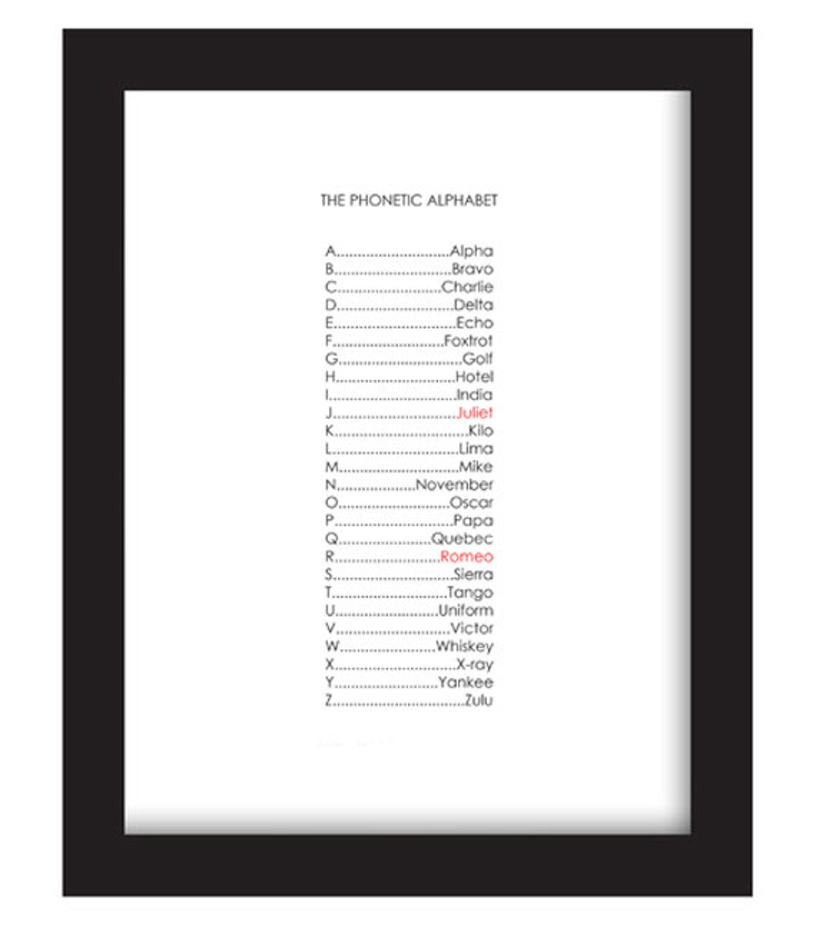 Phonetic Alphabet Romeo & Juliet Love FRAMED Graphic Print | Etsy