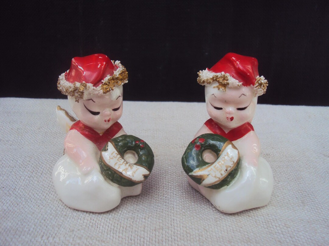 Vintage Merry Christmas Angel With Spaghetti Trim Hats and Coats One AS ...