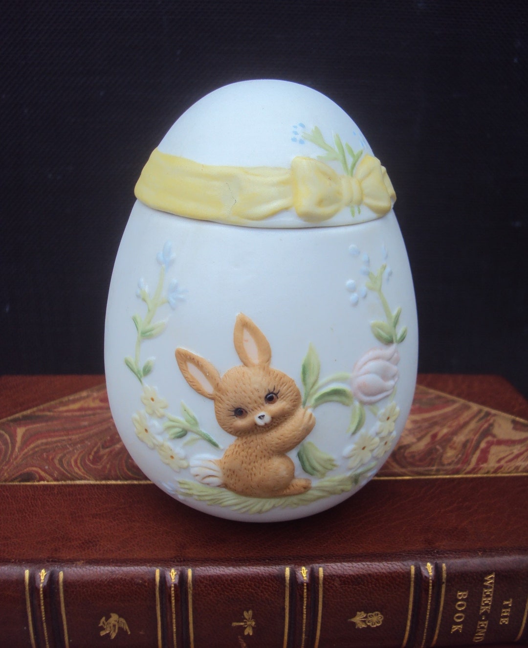 Vintage Lefton China Cute Ceramic Trinket Box Bunny Rabbit Easter ...