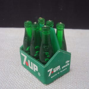 Vintage 7up Miniature Mini Soda Bottles in Carrier 1 5/8" Tall Crate ...
