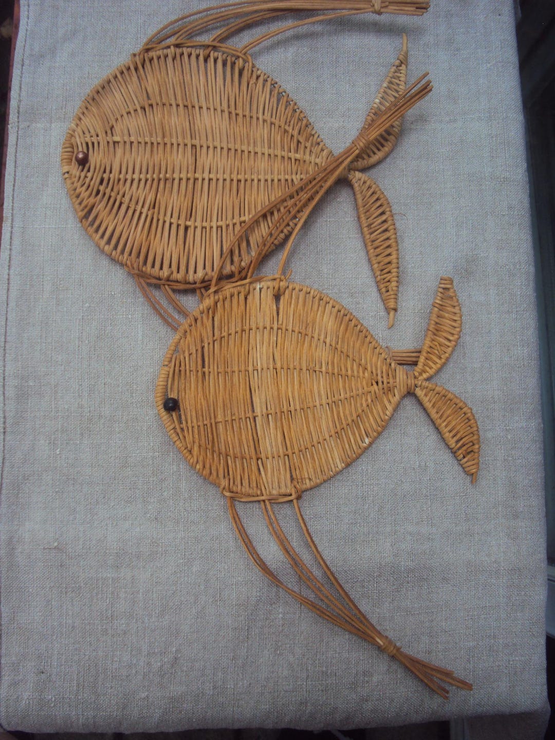 Pair of Vintage Wicker Rattan Woven Handmade Fish Seashore Home Wall ...