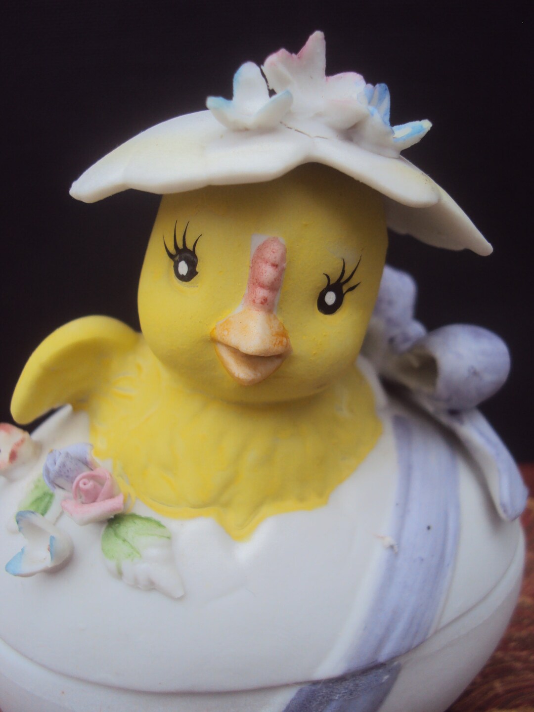 Vintage Lefton China Cute Ceramic Trinket Box Hatching Chick Easter ...