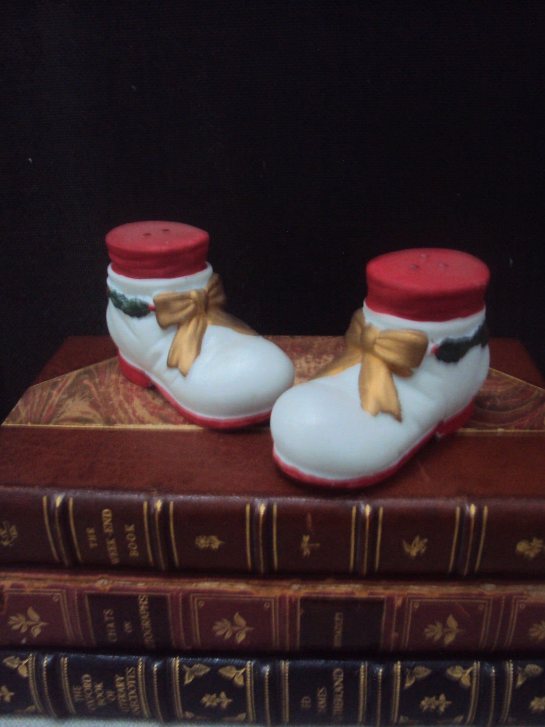 Vintage Christmas Salt Shakers White Work Shoe Christmas Boots With ...