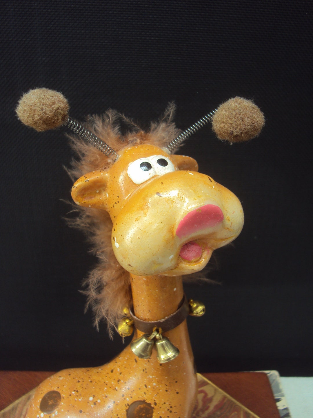 RARE Vintage Goofy Beady Eyed Giraffe Bell Collar Figurine Bobble Horns ...