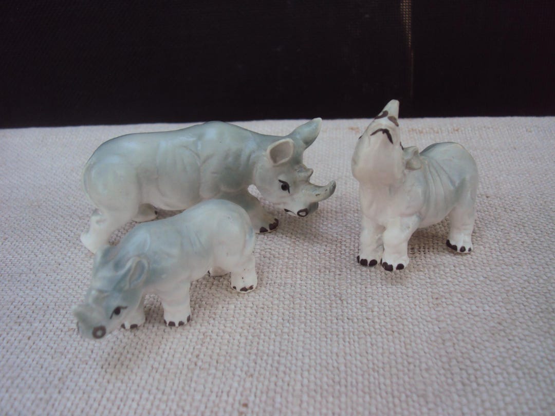 Vintage Rhino Family Bone China Miniature Set 1 Adult and 2 Babies so ...