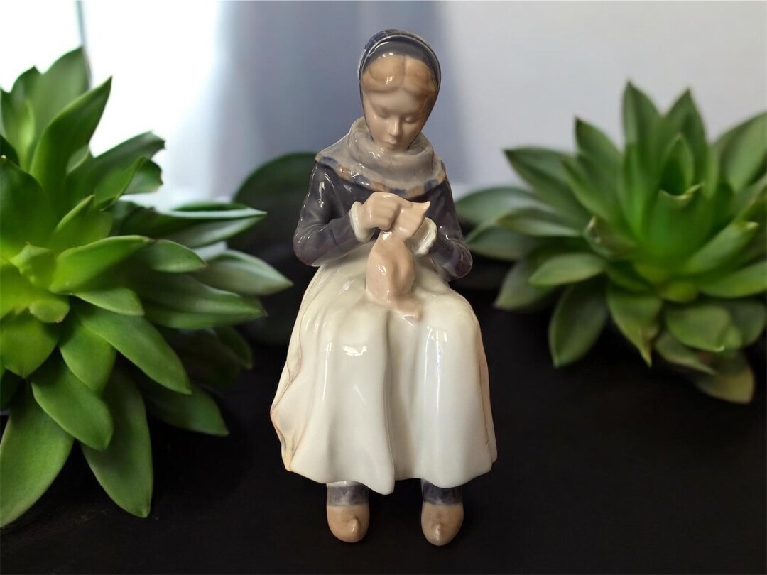 Royal Copenhagen Woman Knitting Figurine by L. Benter - 1317 Large ...