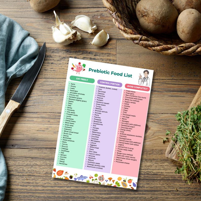 Prebiotic Food List: Gut Health Foods Chart (PDF Download) - Etsy