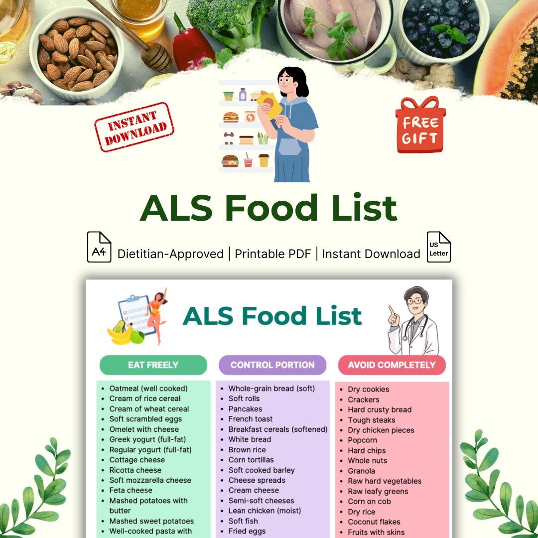 ALS Food List Printable | Diet Guide for ALS Patients | A4 US Letter ...