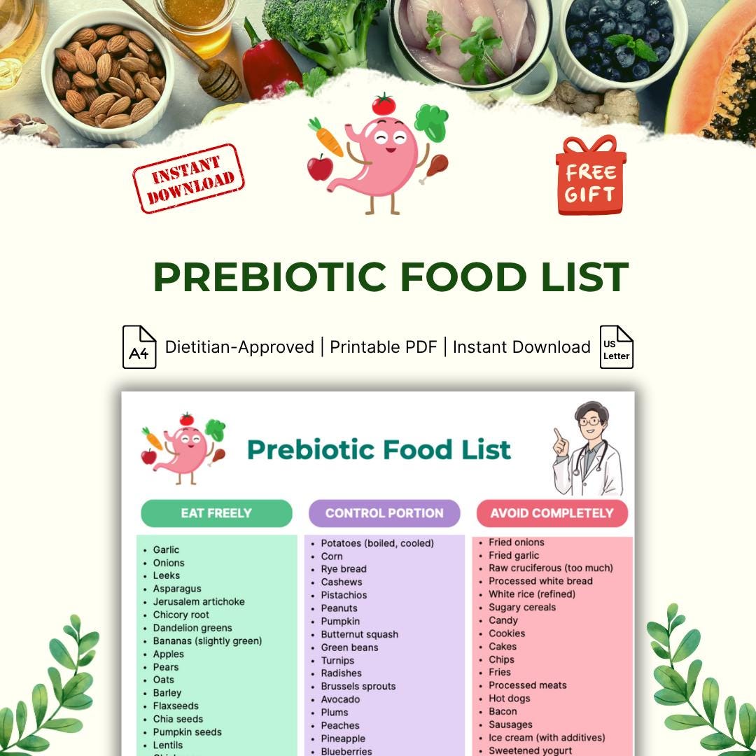 Prebiotic Food List: Gut Health Foods Chart (PDF Download) - Etsy
