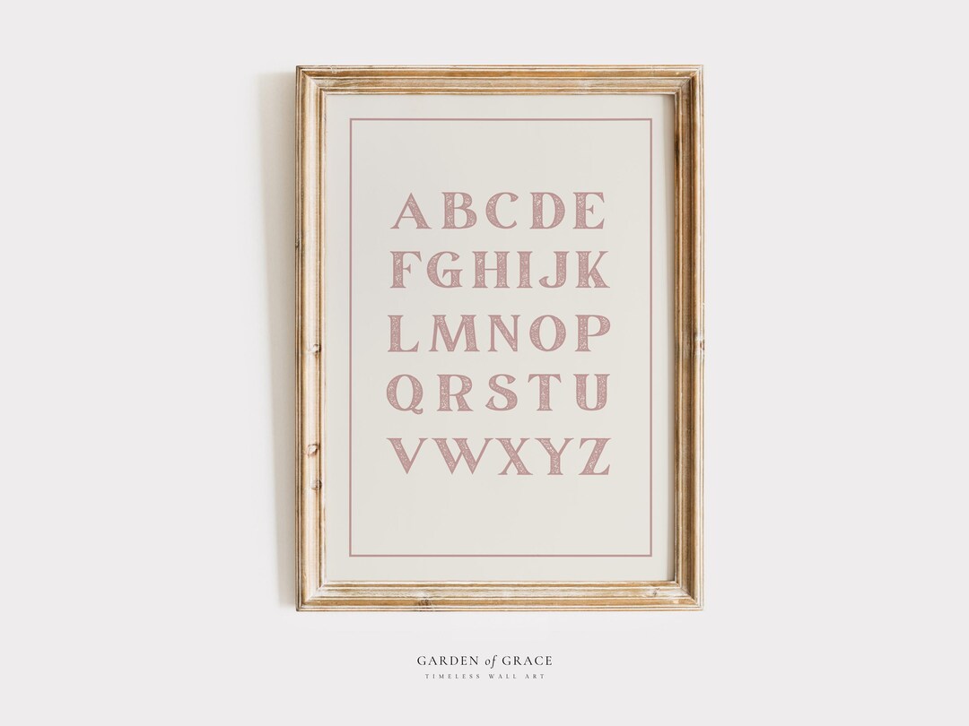 Vintage Alphabet Wall Art | Pale Pink Kid's Room Decor | Educational ...