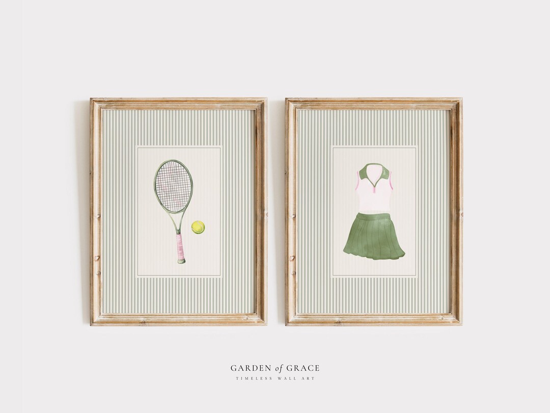 Tennis Racket and Outfit Nursery Playroom Sport Wall Art, Country Club ...