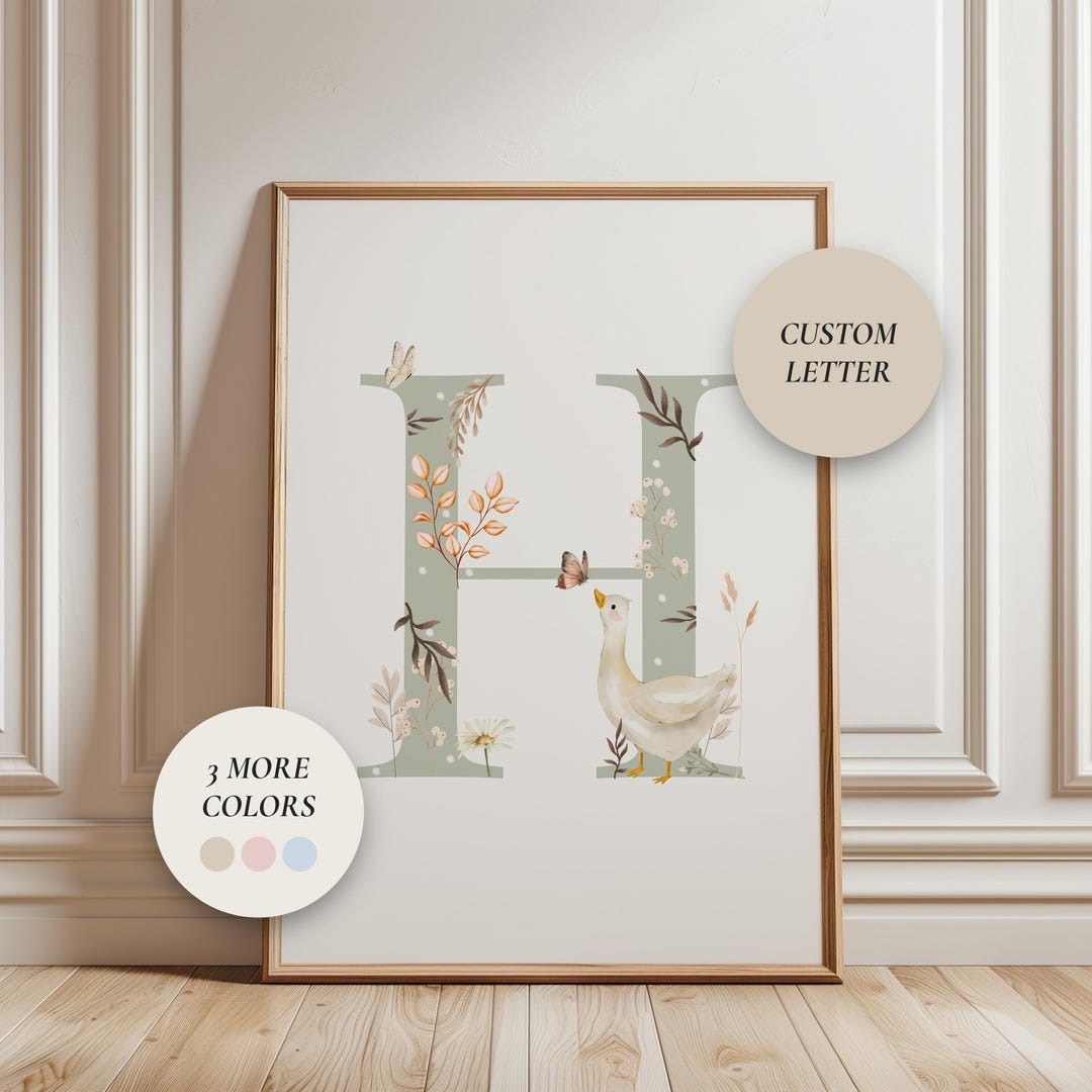 Custom Letter Print, Floral Nursery Initial Print, Personalized ...