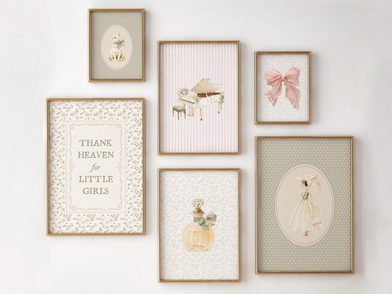 Cottagecore Nursery Prints Set, Pink Rose, Sage Green Decor (digital ...