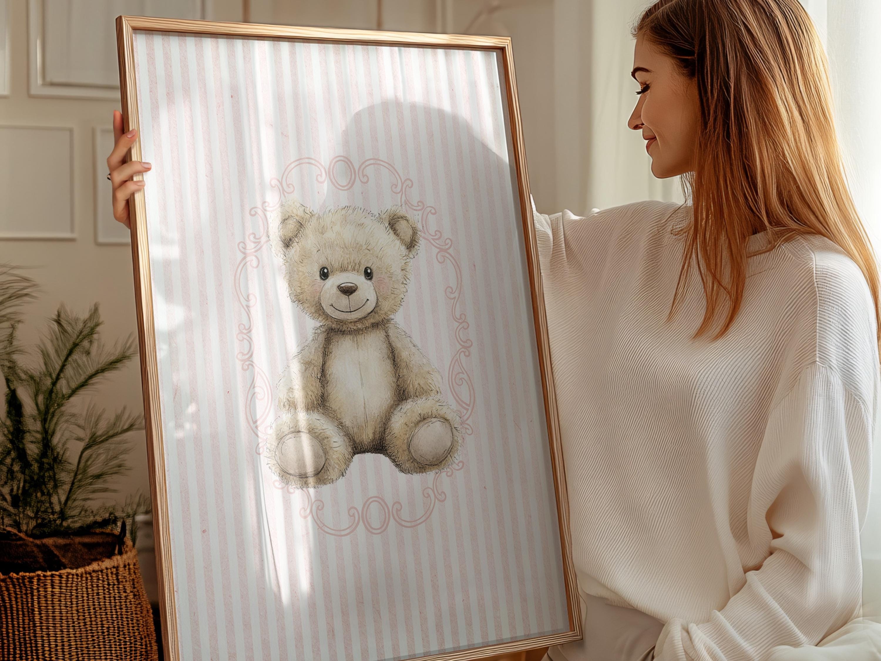 Toile Teddy Bear and Alphabet Nursery Wall Art Set of 2 | Farmhouse Kid ...
