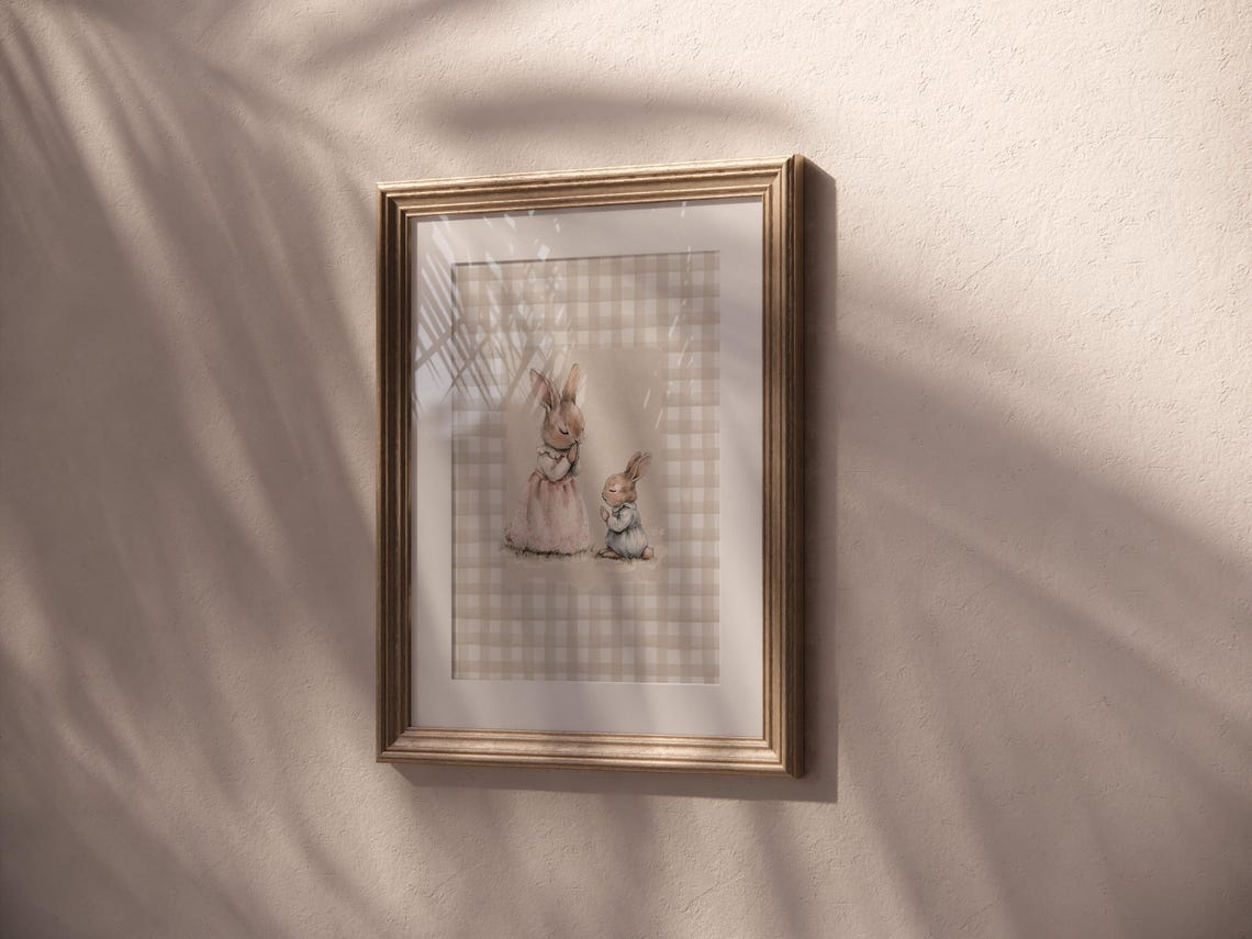 Praying Mom and Baby Rabbit Nursery Wall Art, Printable Christian Kid's ...