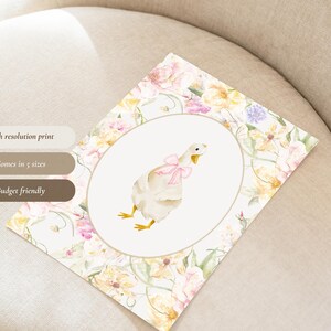 Pink Goose Nursery Wall Art | Duck Gingham Kid's Room Decor | Farm ...