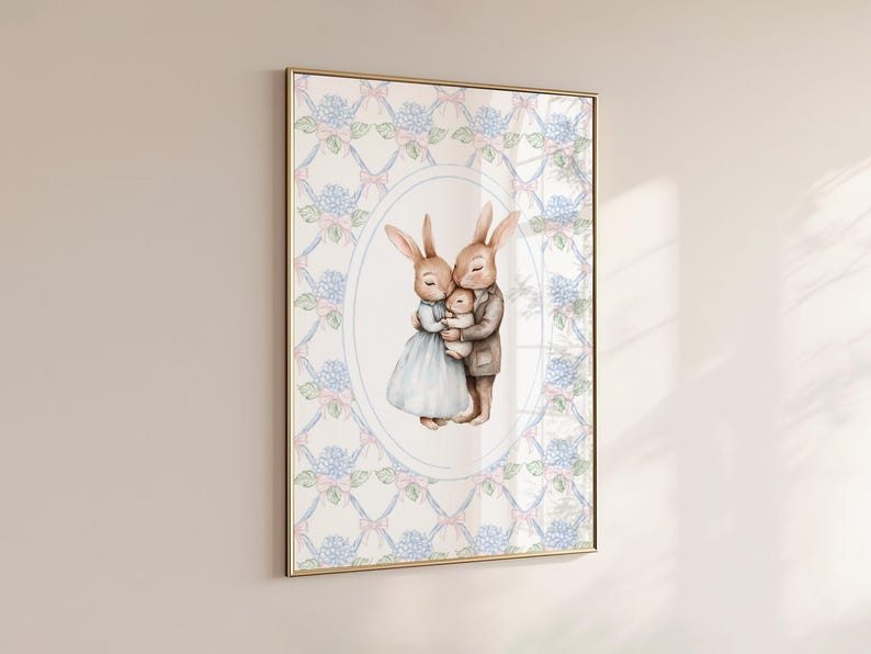 Mom, Dad and Baby Rabbit Nursery Wall Art Print | Soft Grandmillenial ...