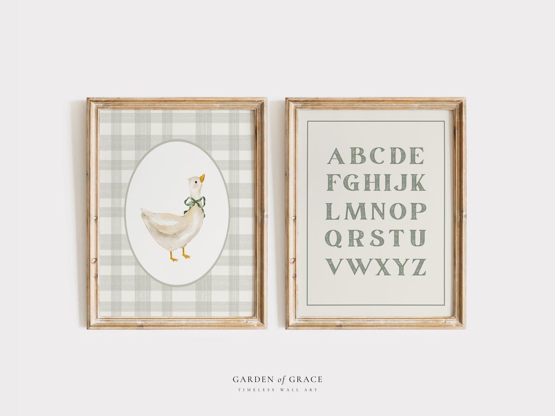 Vintage Silly Goose and Alphabet Nursery Wall Art Set of 2 | Farmhouse ...