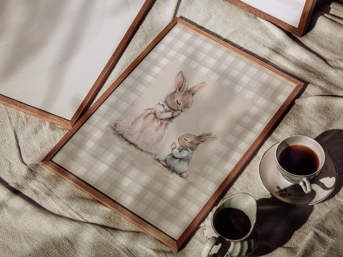 Praying Mom and Baby Rabbit Nursery Wall Art, Printable Christian Kid's ...
