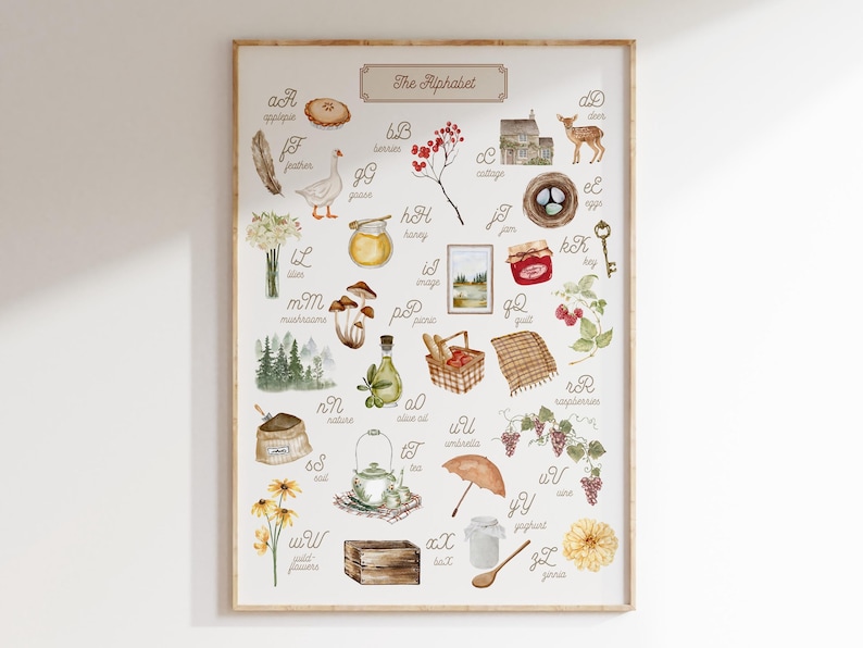 Cottagecore Alphabet Chart | Neutral Color Kid's Room Decor ...