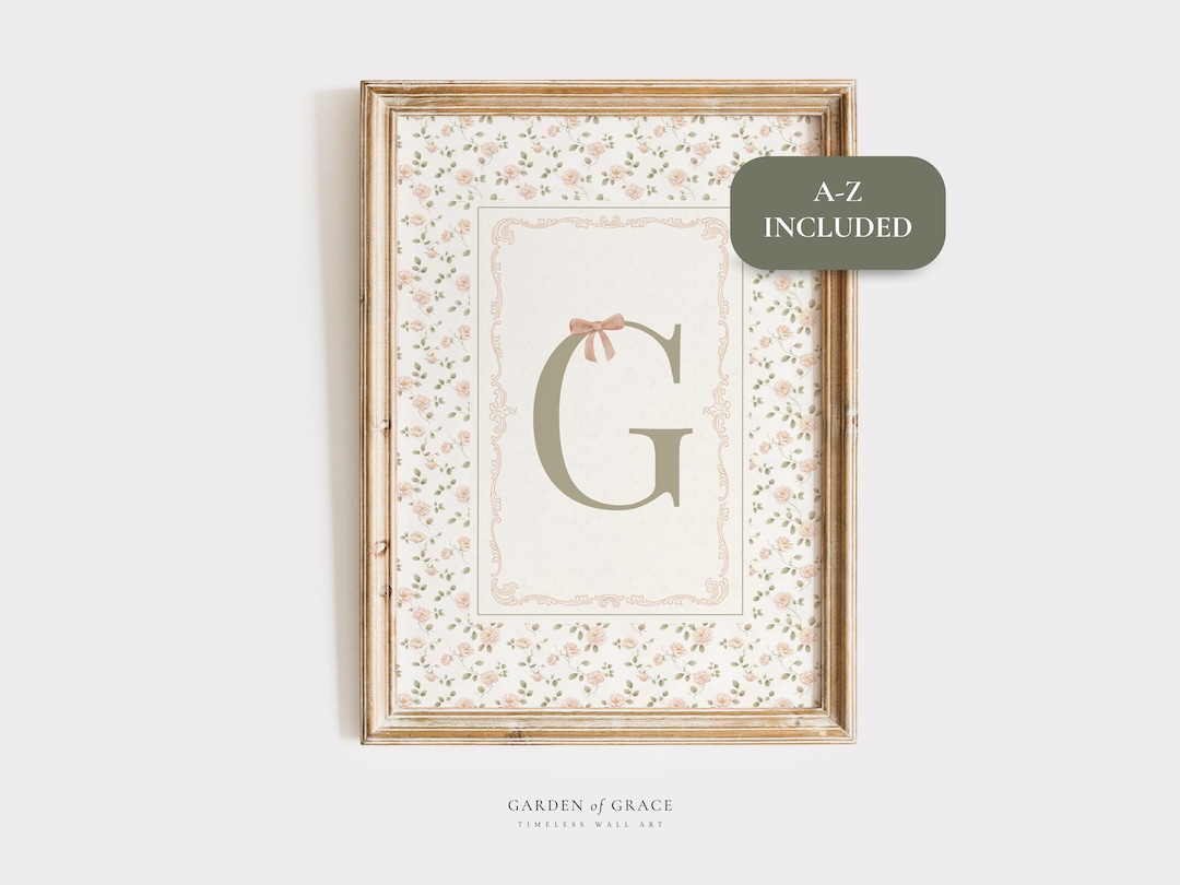 Floral Letter Wall Art for Nursery, Sage Green and Pale Pink Girl's ...