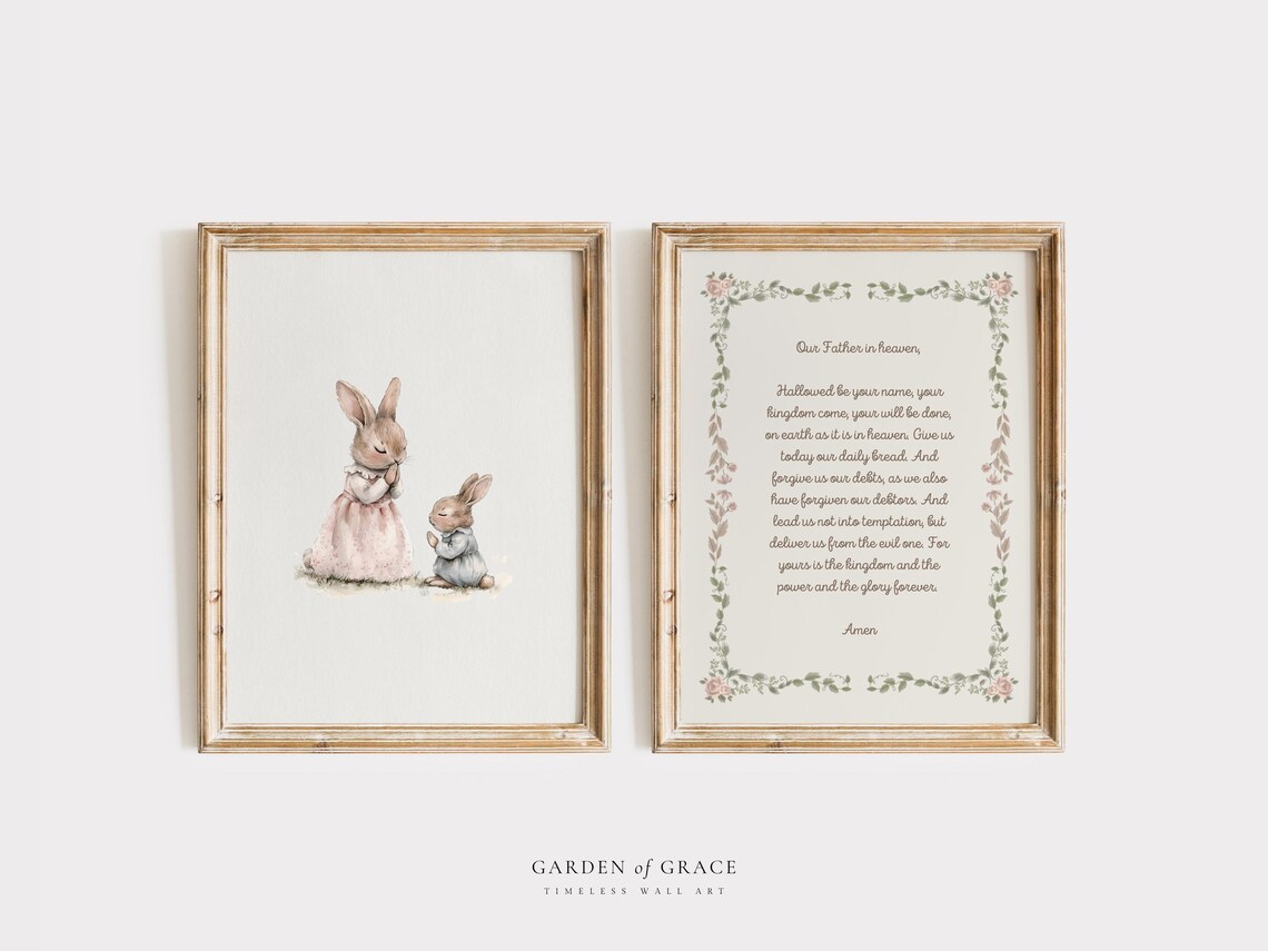 Praying Mom and Child Bunny and the Lord's Prayer Nursery Wall Art ...