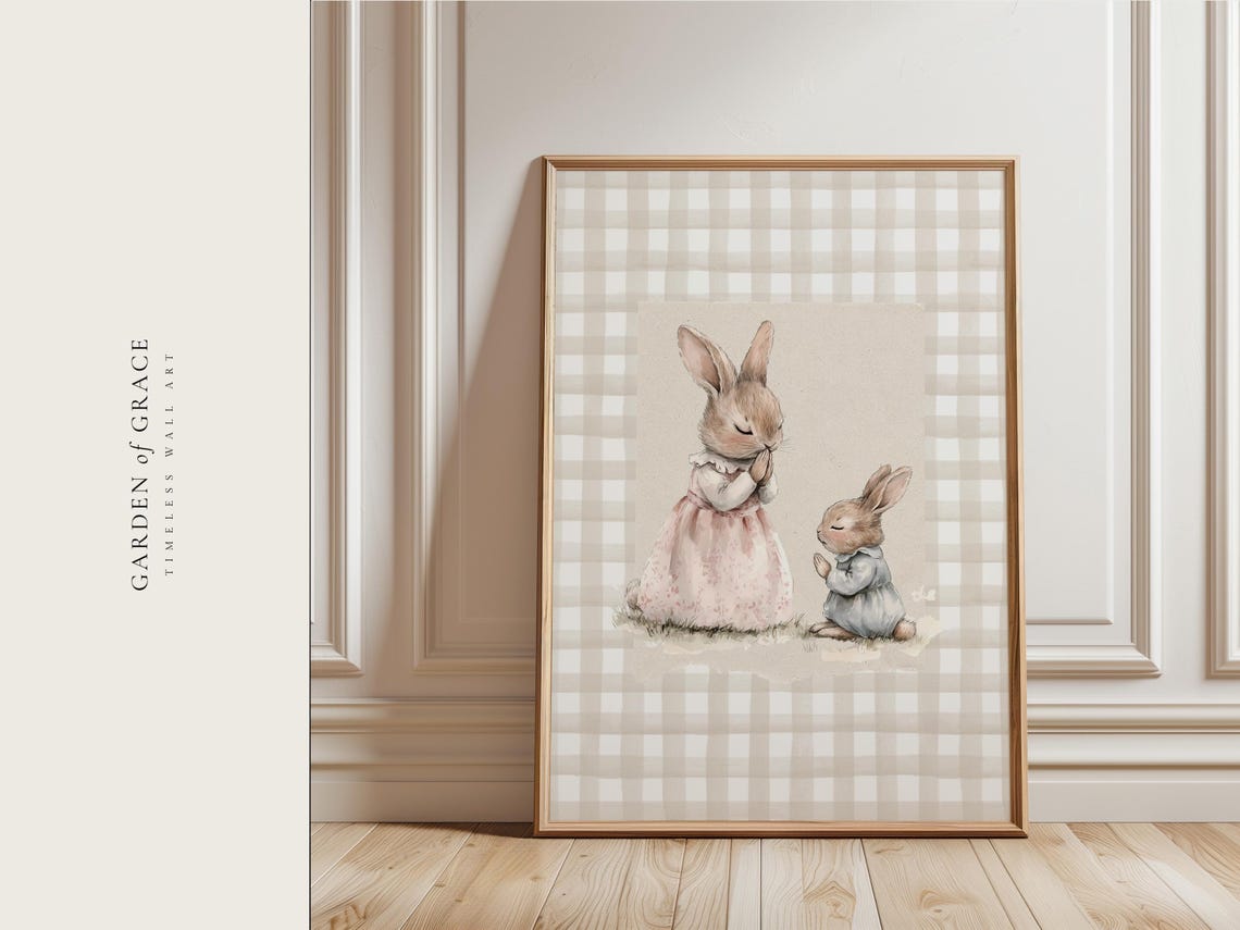 Praying Mom and Baby Rabbit Nursery Wall Art, Printable Christian Kid's ...