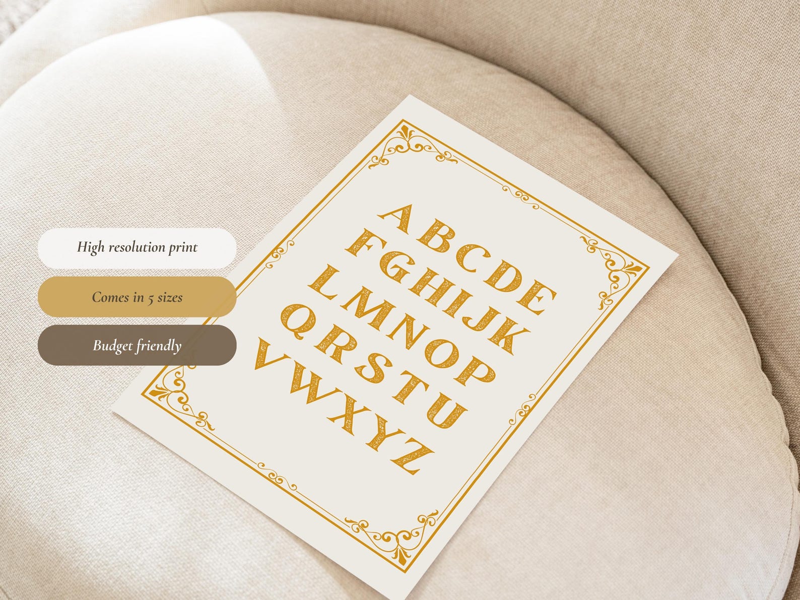 Vintage Alphabet Wall Art | Yellow Kid's Room Decor | Educational ABC ...